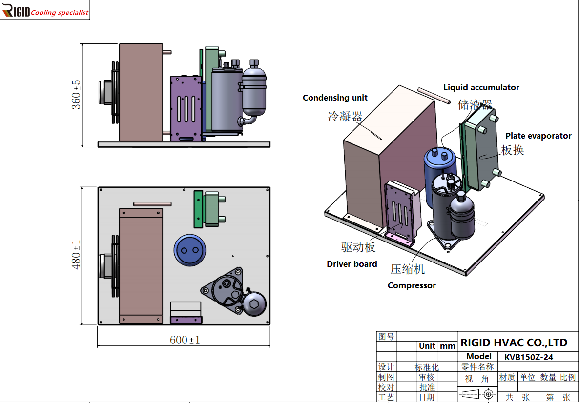 DC Water Chiller for EV Battery Powertrain Systems Cooling - Rigid Cooling